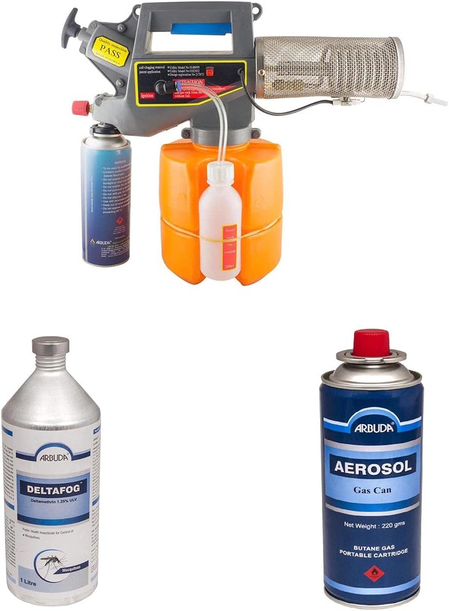 SHoRI Combo Pack of Fogging Machine with 4 Gas Can and 1 Litre Chemical ...