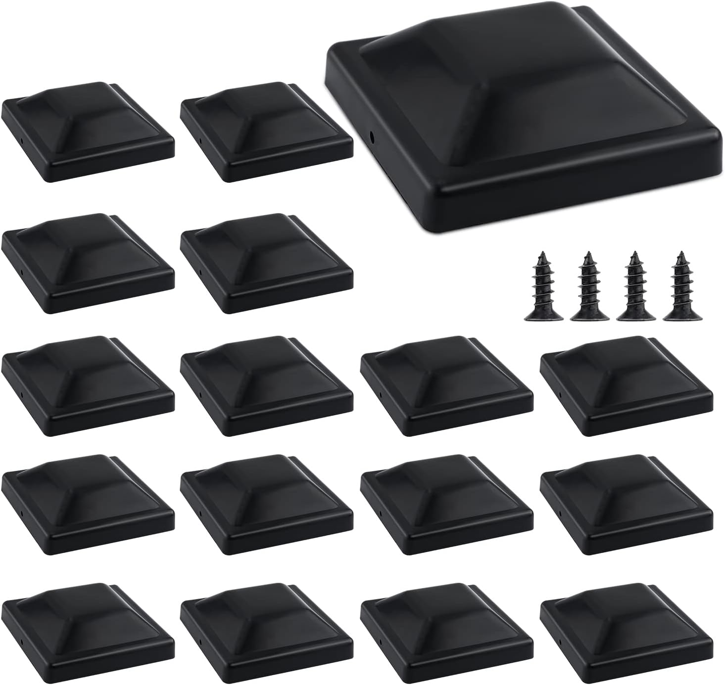4x4 Post Caps (Actual 3.5"x 3.5"), 12Pack Black Fence Post Caps with 12 ...