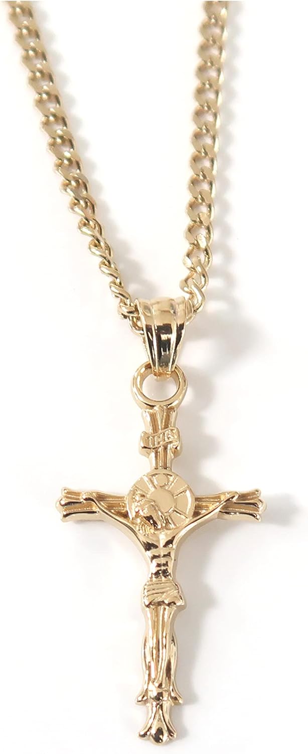 RIVETING JEWELRY 14K Gold INRI Crucifix Chain Small Cross Pendant ...