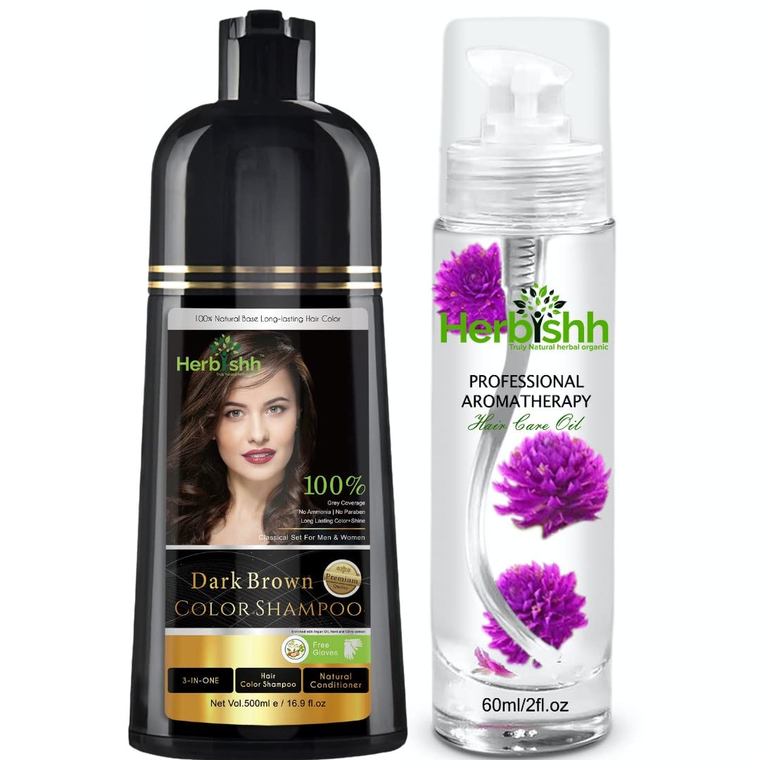 Amazon.com : Herbishh Hair Color Shampoo for Gray Hair 500ml Dark Brown ...