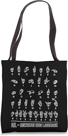 Amazon.com: AMERICAN SIGN LANGUAGE CHART ALPHABET NUMBERS ASL Tote Bag ...
