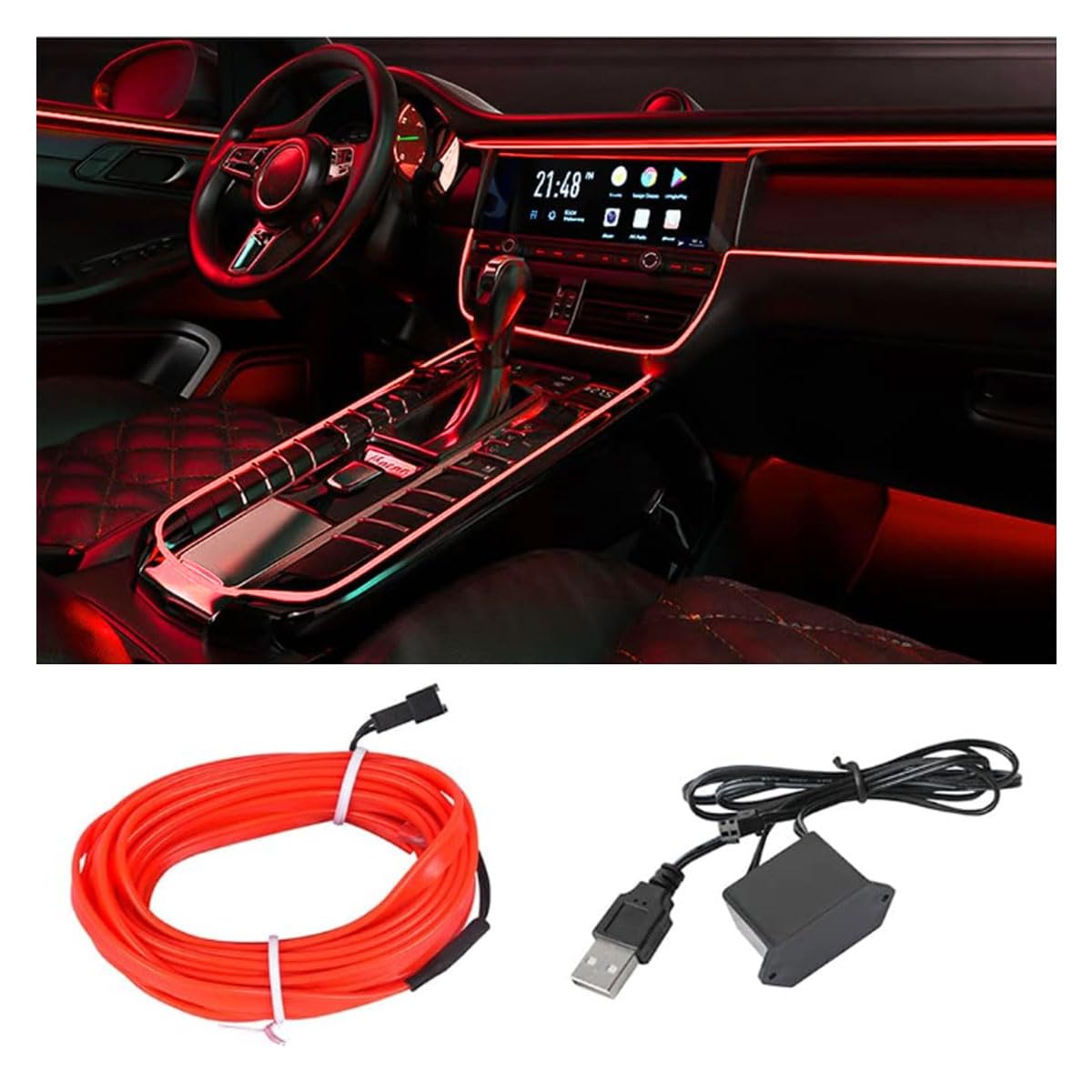 Amazon.com: EL Wire Interior Car LED Strip Lights, USB Car Neon Light ...