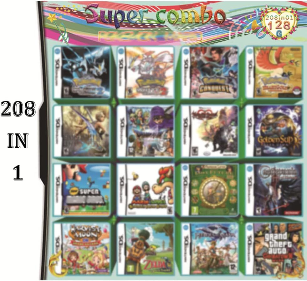 Amazon.com: 208 Games in 1 Ds Games Pack Card Compilations, NDS Game ...