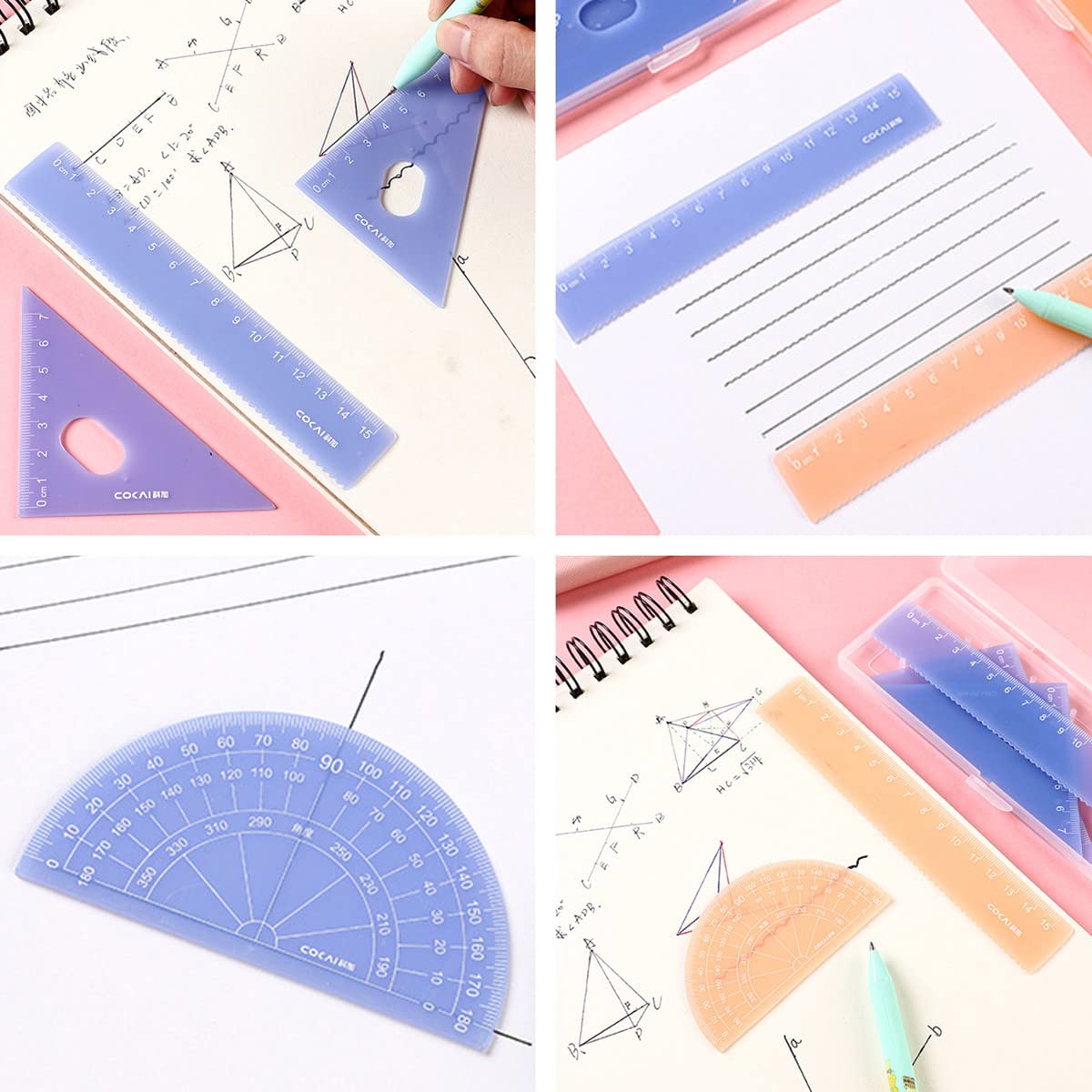 Rulers Geometry Scale Math 4 Pc Metal Triangular Scale Ruler Set