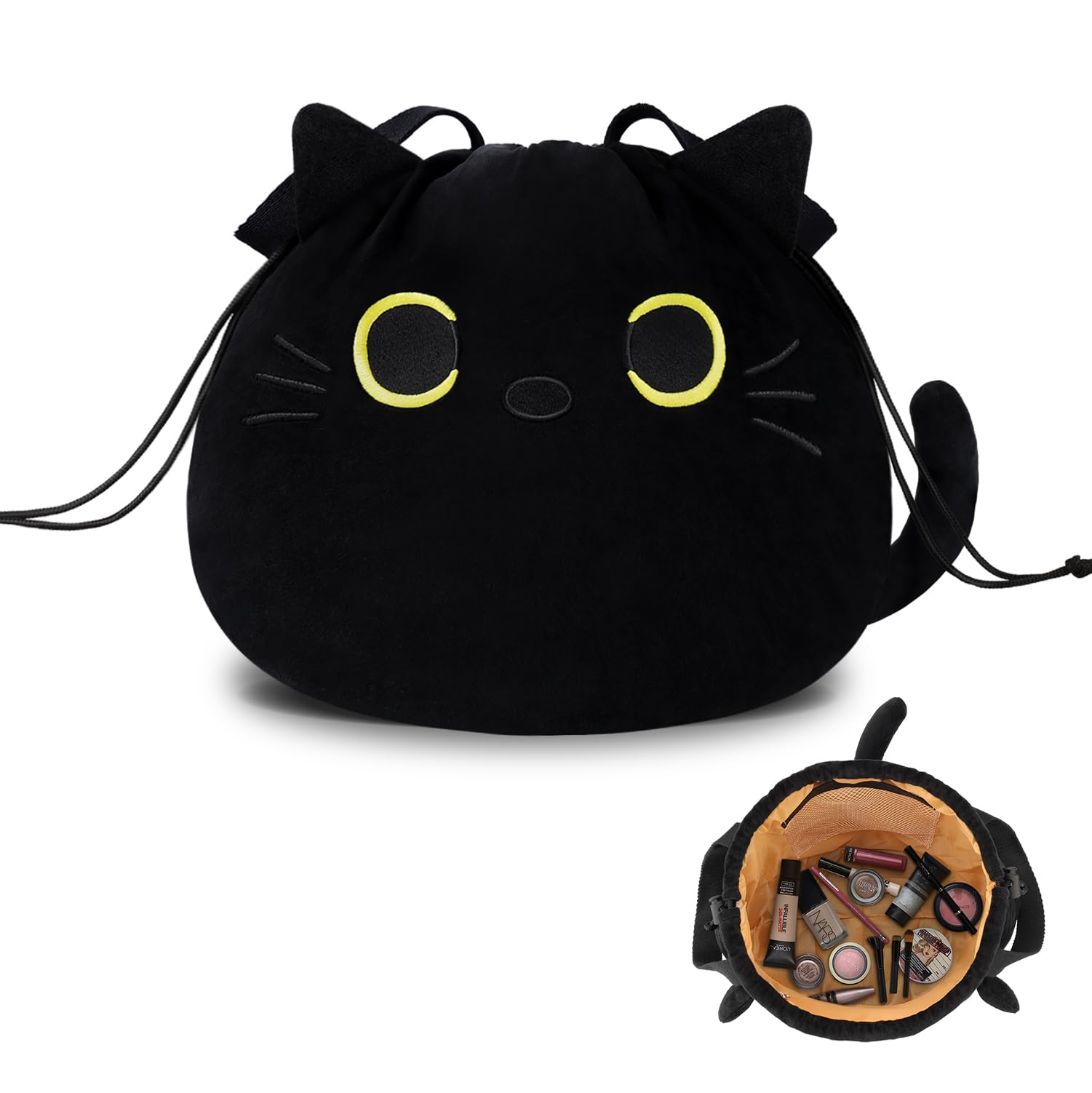Funny Cat Drawstring Makeup Bag - Large Capacity Cute Travel Toiletry Tote Bag Cosmetic Bag ...