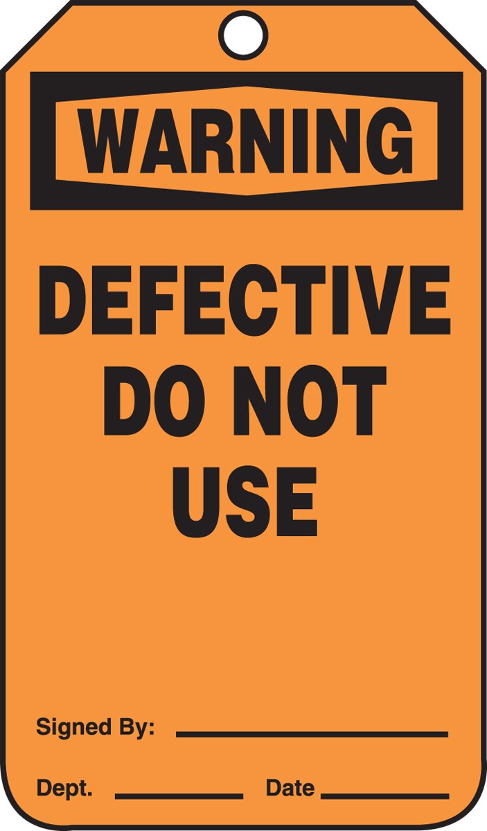 Accuform MDT314CTP PF-Cardstock Safety Tag, Legend "Warning DEFECTIVE ...