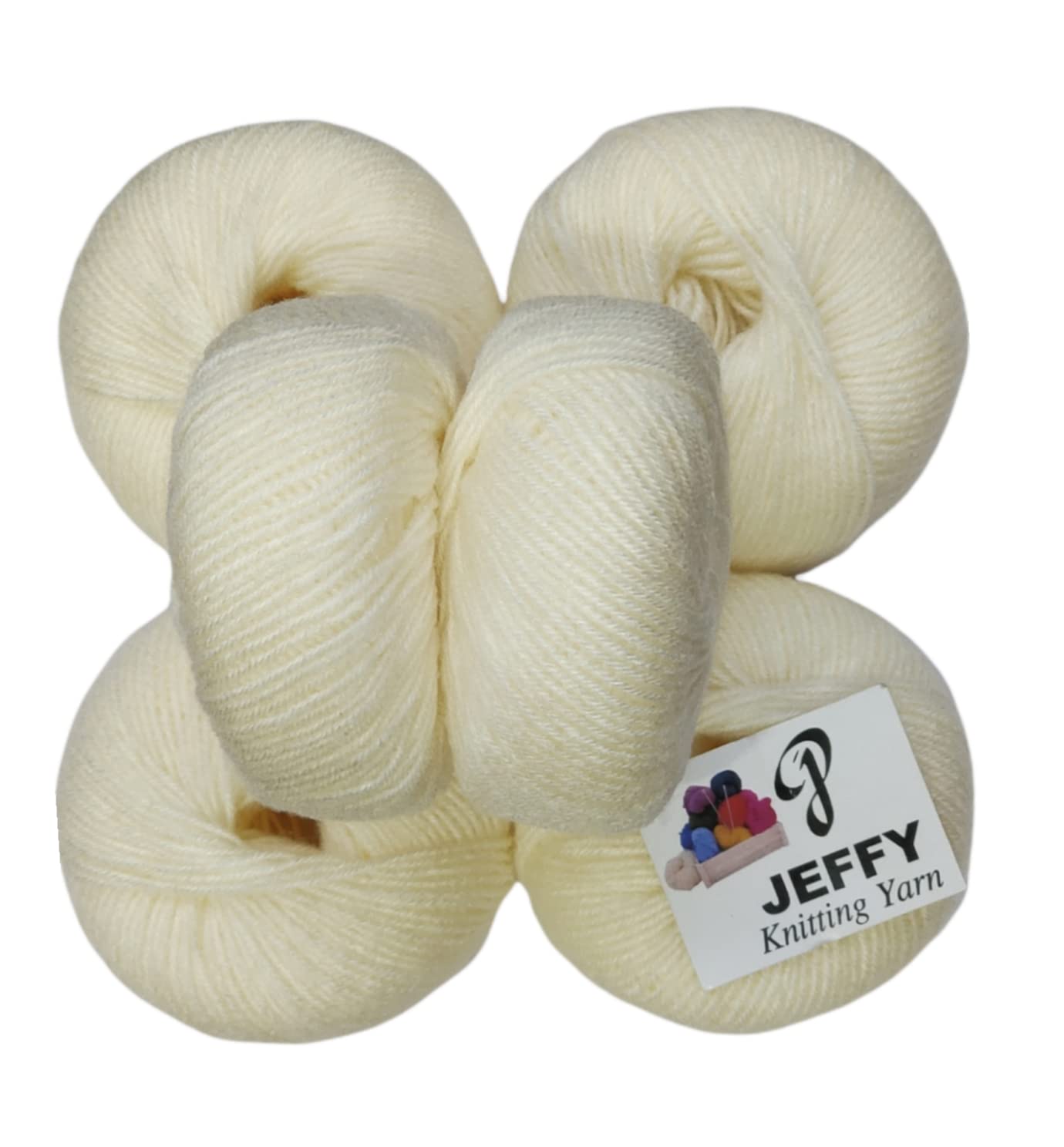 JEFFY Baby Soft 100% Acrylic Wool (Off White) (6 PC) 4 ply Wool Ball ...