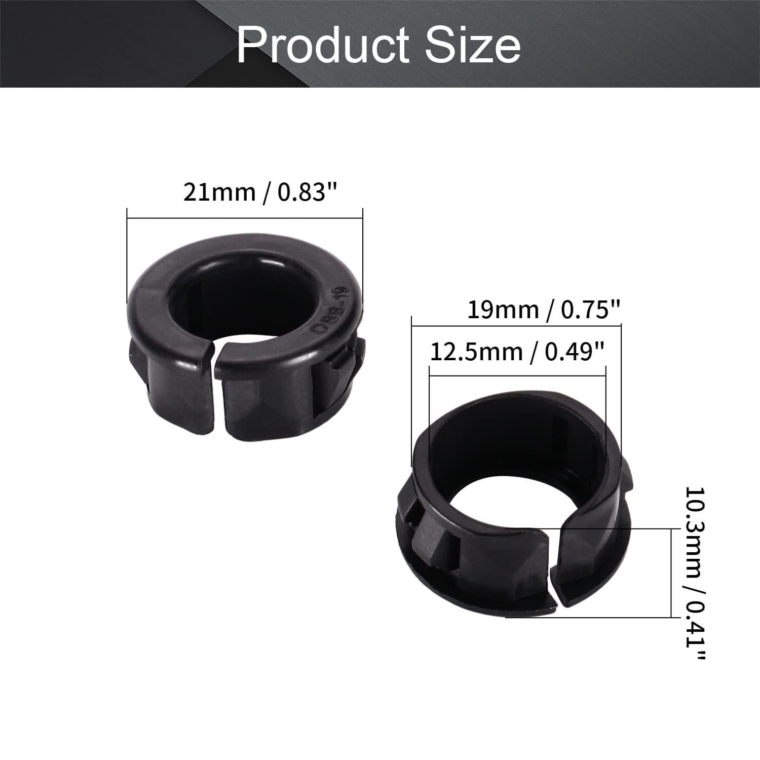 Snapklik.com : 100Pcs Open Snap Bushing 19mm Black Nylon Snap In Cable ...