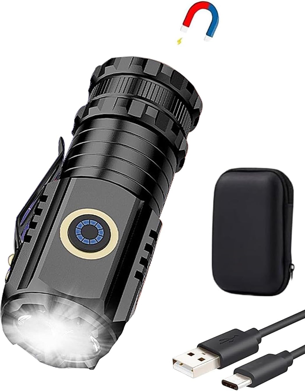 Clearhill Mini USB C Rechargeable Magnetic Flashlight with Clip - 2000 ...