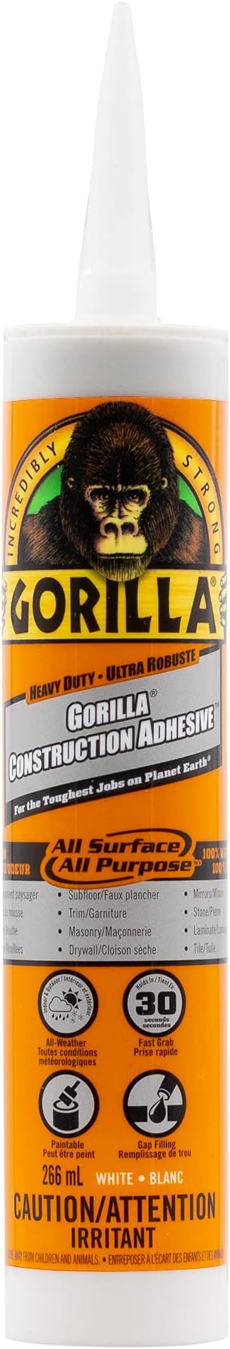 Gorilla Heavy Duty Construction Adhesive, All Weather Indoor & Outdoor ...