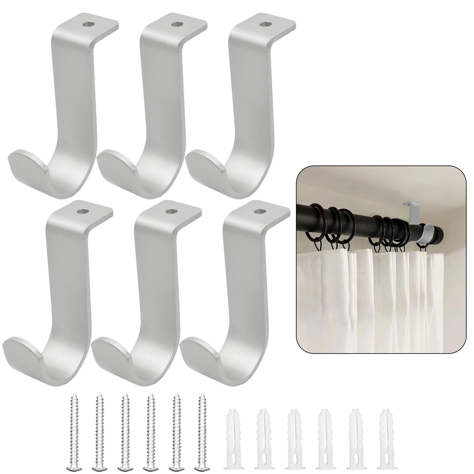 Amazon.com: Shonmogar Ceiling Curtain Rod Brackets 6 Pack Metal Curtain ...