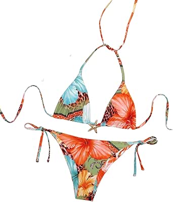 Amazon.com: QJQ Women's 2 Piece Bikini Sets Floral Leopard Starfish ...