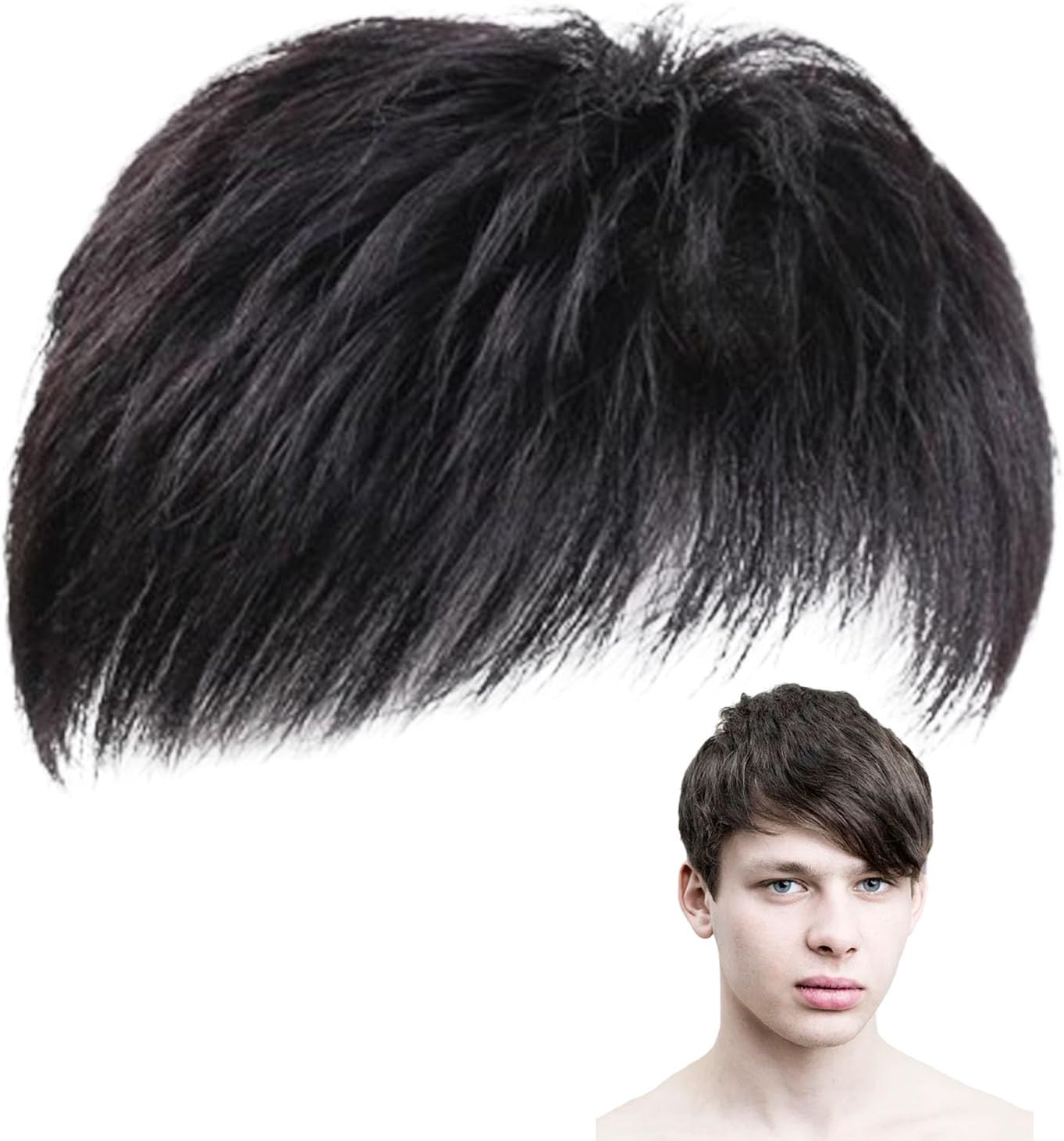 Black Wig Piece Mens Wigs Black Short Wig Hair Wig Male Wigs Real Hair ...