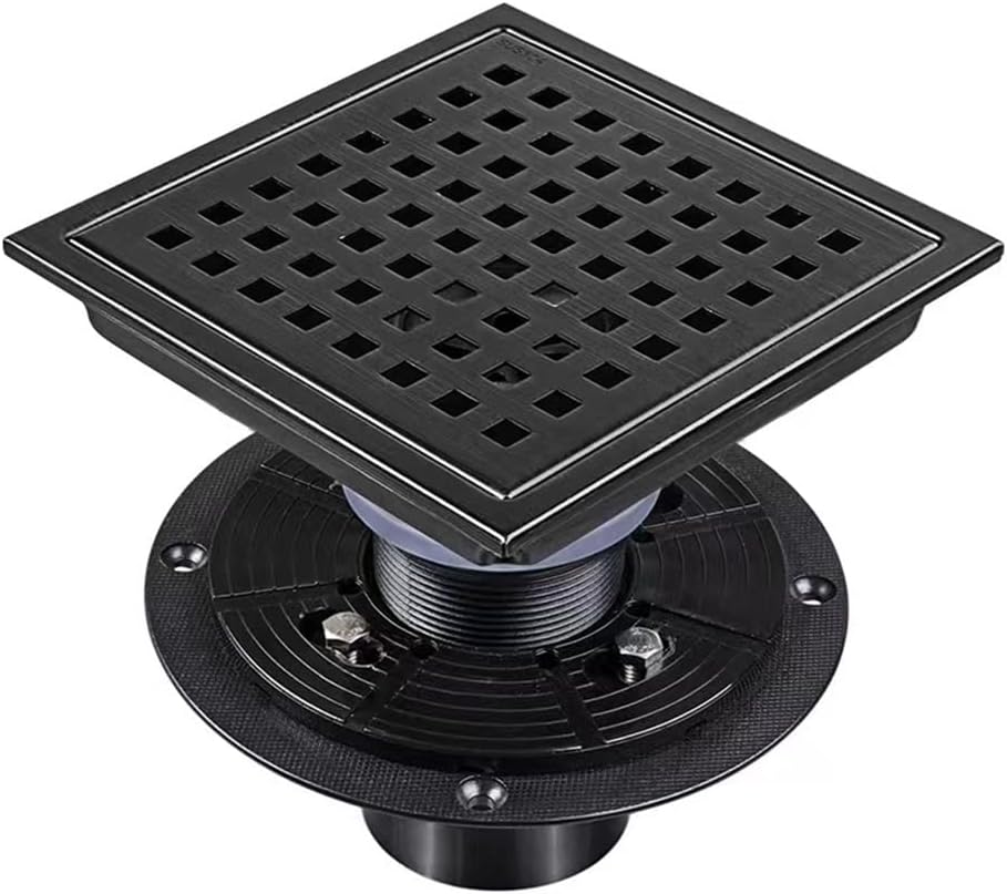 6 Inch Square Shower Floor Drain，Matte Black High Flow Shower Drain Kit ...