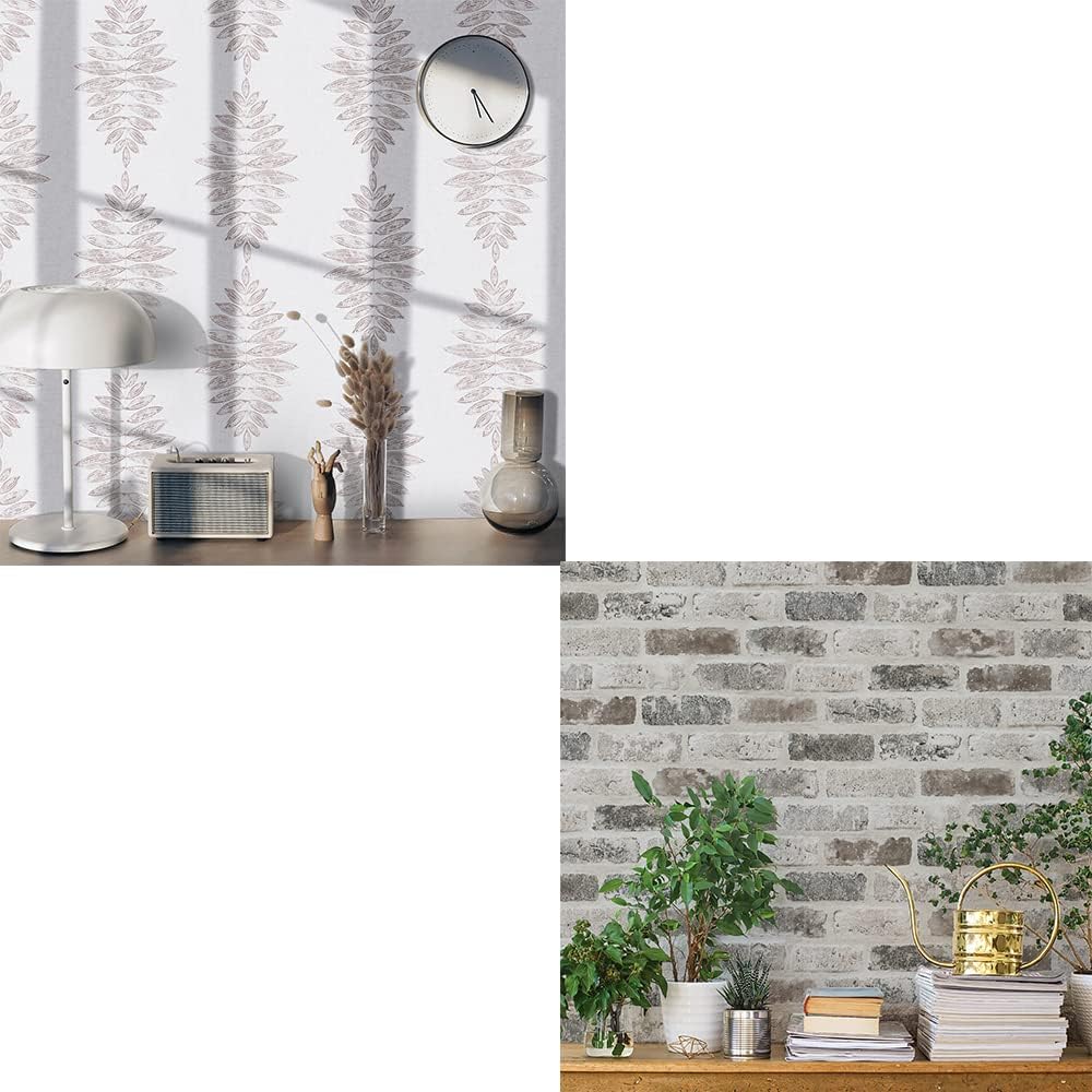 Guvana Brick Wallpaper Brown and Grey Leaf Peel and Stick Wallpaper ...