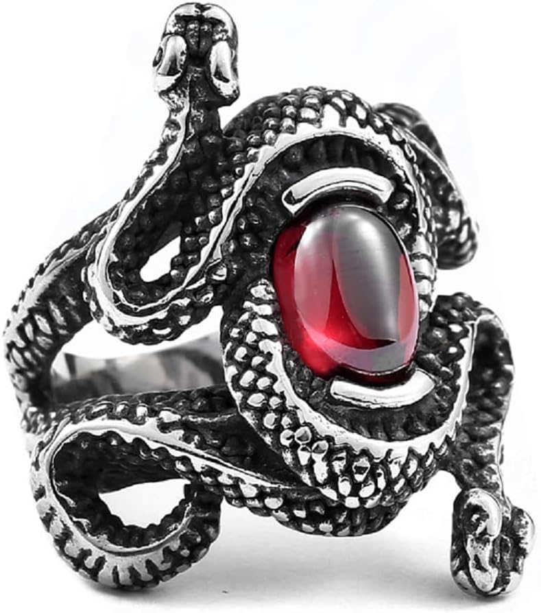 MayiaHey Ouroboros Snake Ring, Red Stone Snake Ring for Men, Coiled ...