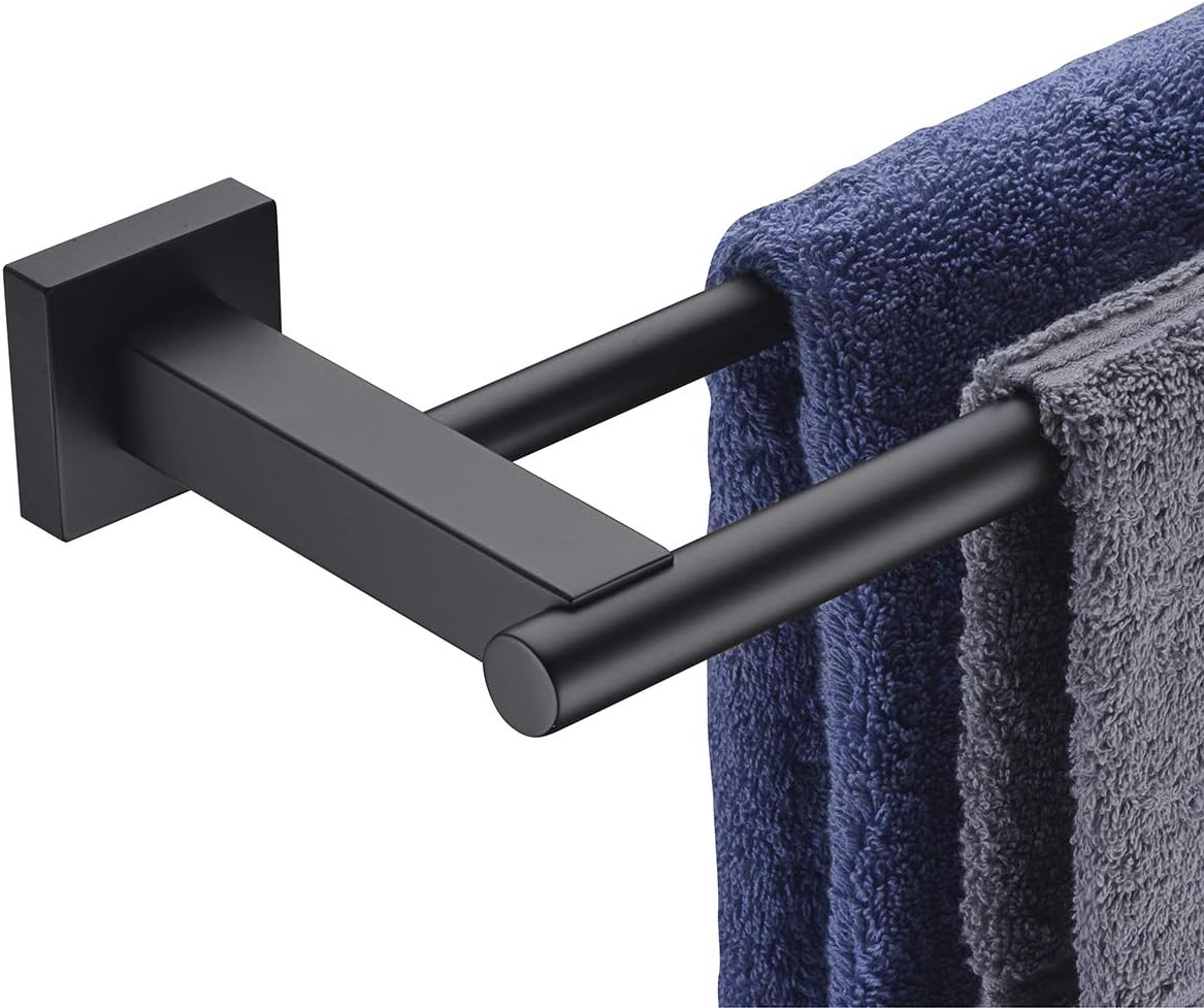 Hoooh Double Bath Towel Bar, 24-Inch Matte Black Stainless Steel Towel ...