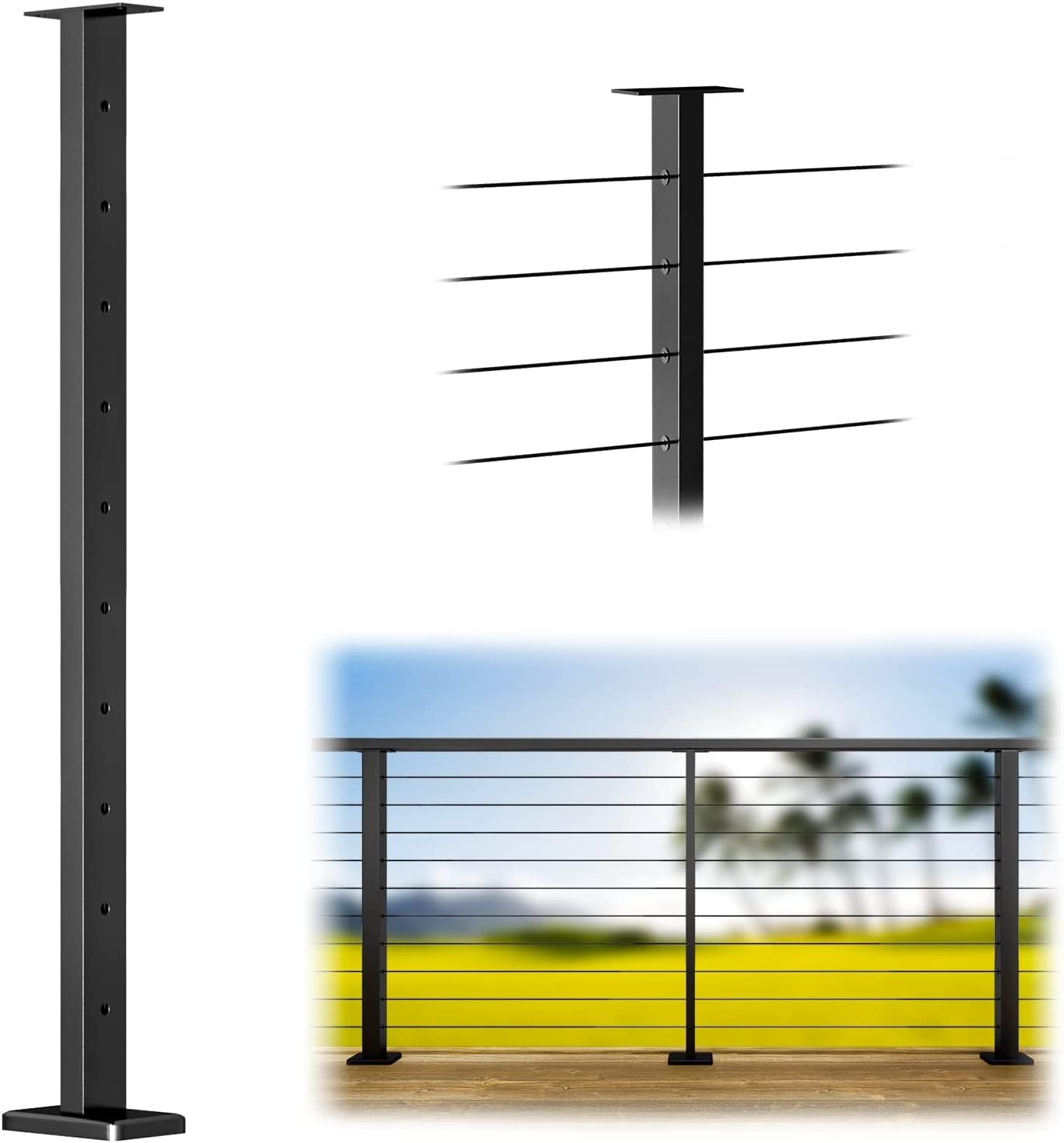 Muzata PS12 Intermediate Post Bundle with Muzata PS02 Cable Railing ...