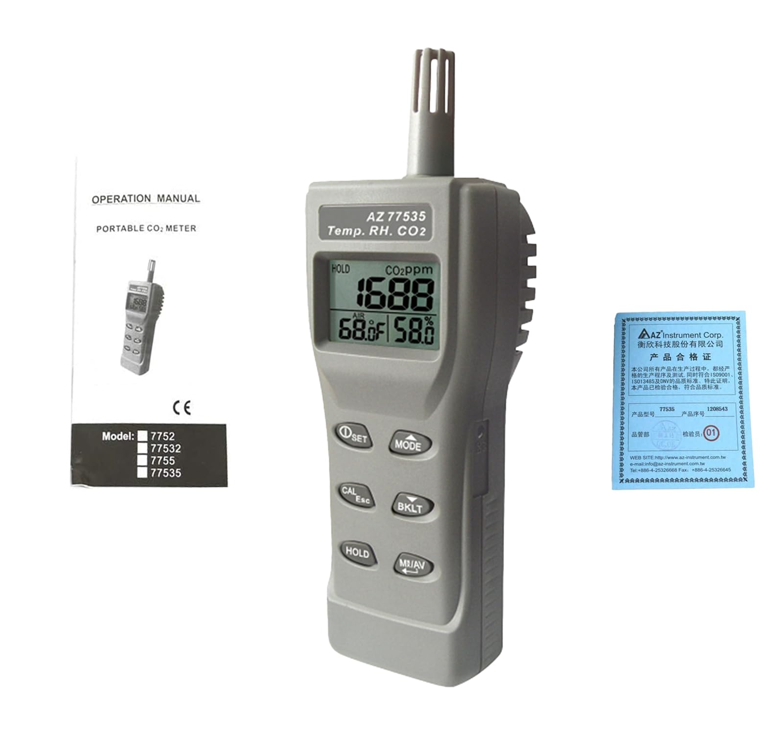 Amazon.com: AZ77535 Carbon Dioxide CO2 Detector Meter CO2 Analyzer ...