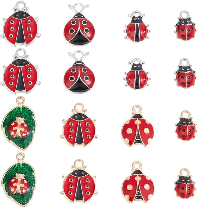 Amazon.com: SUNNYCLUE 32PCS 8 STYLES Ladybug Charms Bulk Insect Charm ...