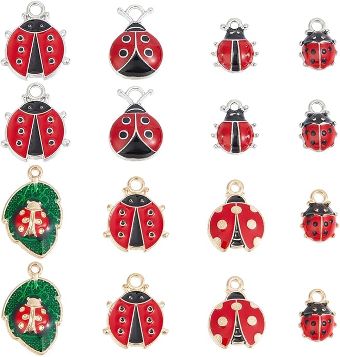 Amazon.com: SUNNYCLUE 32PCS 8 STYLES Ladybug Charms Bulk Insect Charm ...