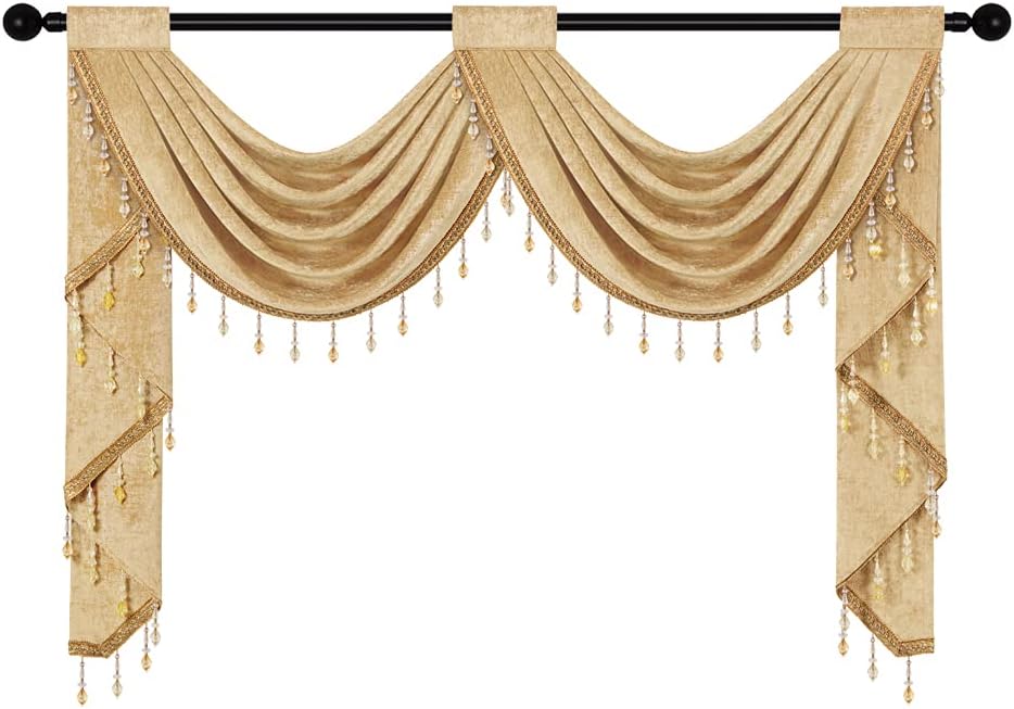 Amazon.com: ELKCA Gold Chenille Waterfall Valance for Living Room,2 ...