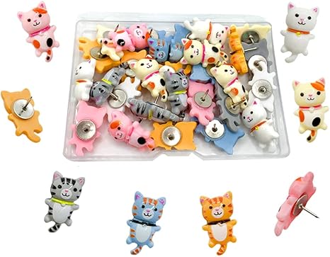 Amazon.com: 30 pcs Cute Cat Push Pin Decorative Thumb Tacks Animal Push ...