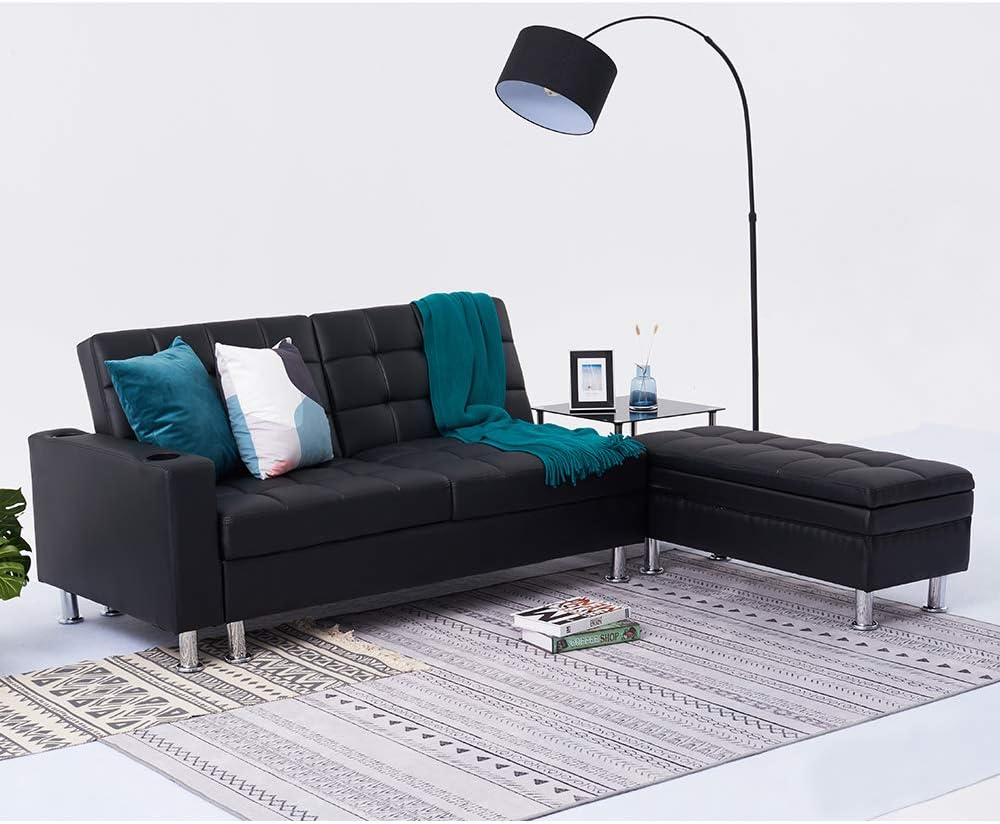 Faux Leather 3 Seater Sofa Bed Settee with Ottoman Storage Box Foot ...