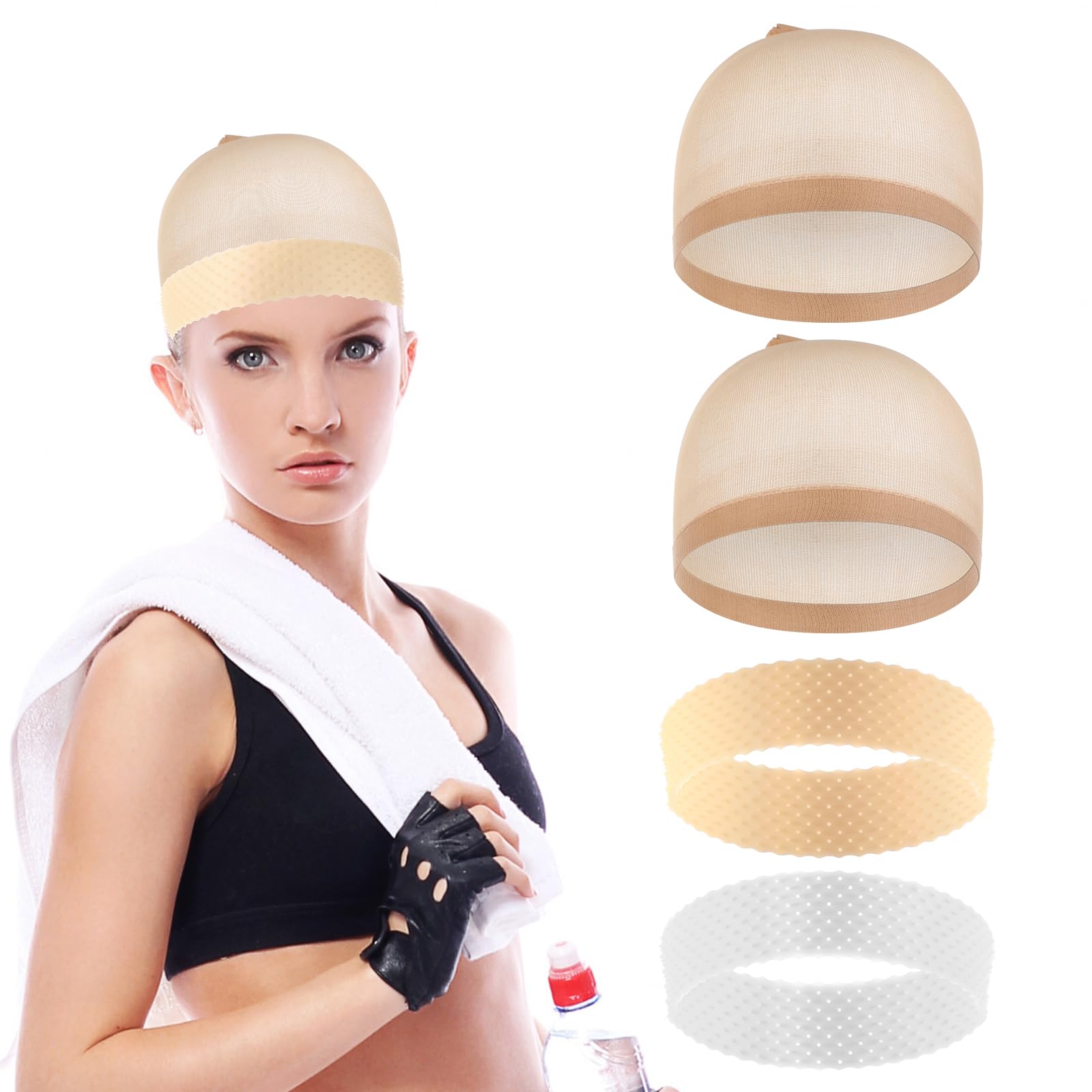 Amazon.com: JJUNW 4 Pcs Nylon Wig Cap with Grip Band, Silicone Wig Grip ...