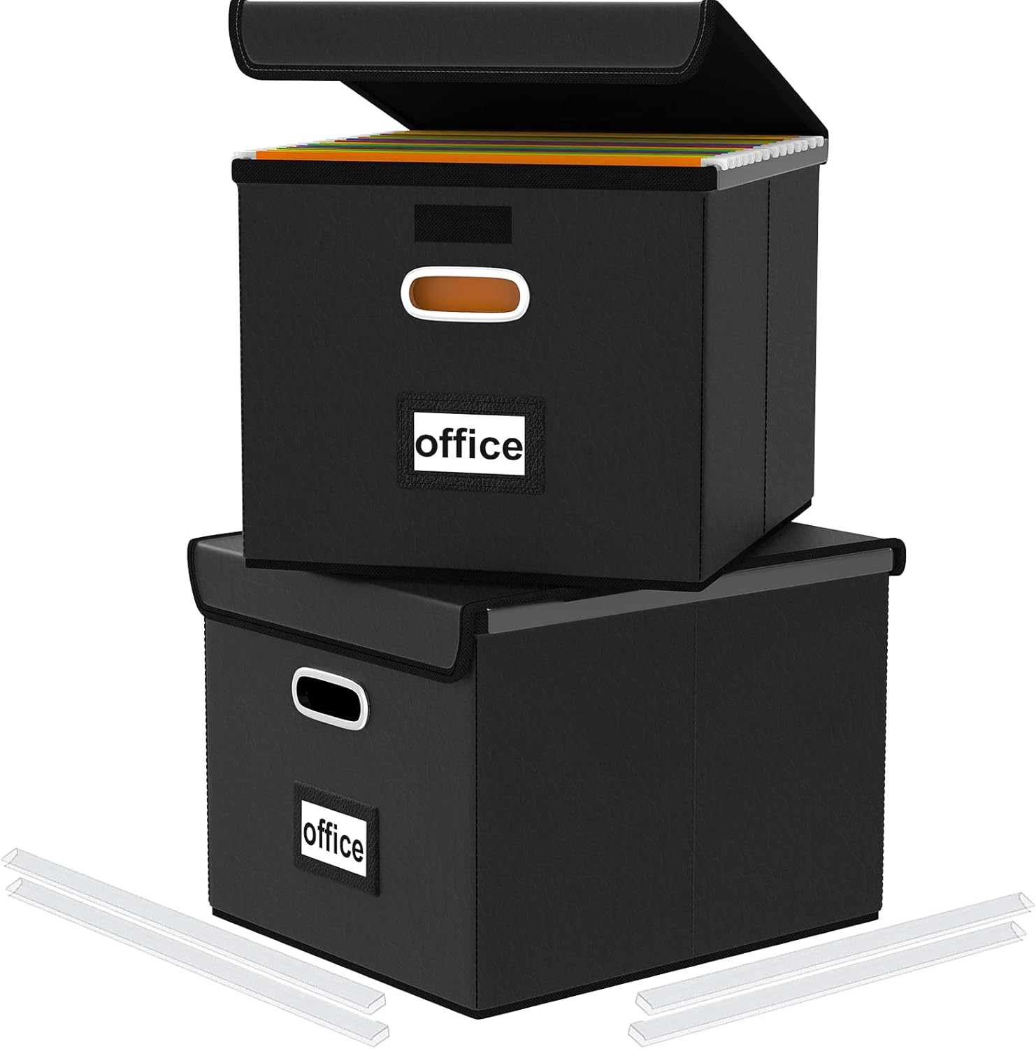 Huolewa Upgraded File Organizer Boxes with Lids, Collapsible Faux ...