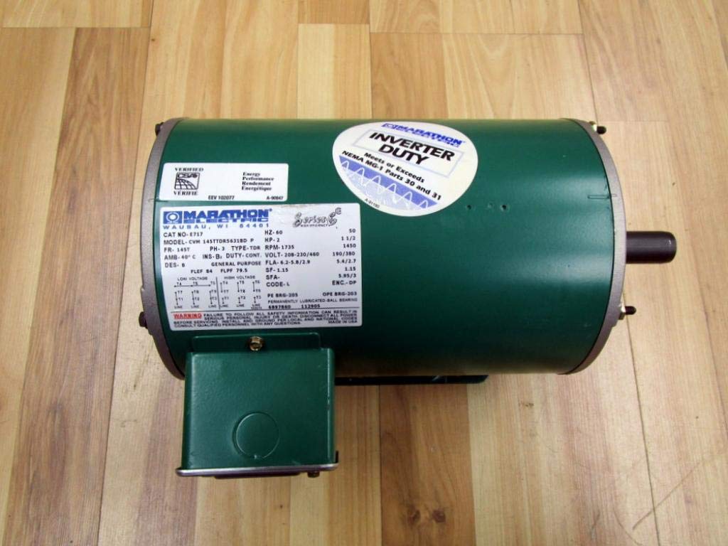 Amazon.com: Marathon E717 Motor 2HP 230/460V 190/380V 3PH 145TTDR5631 ...