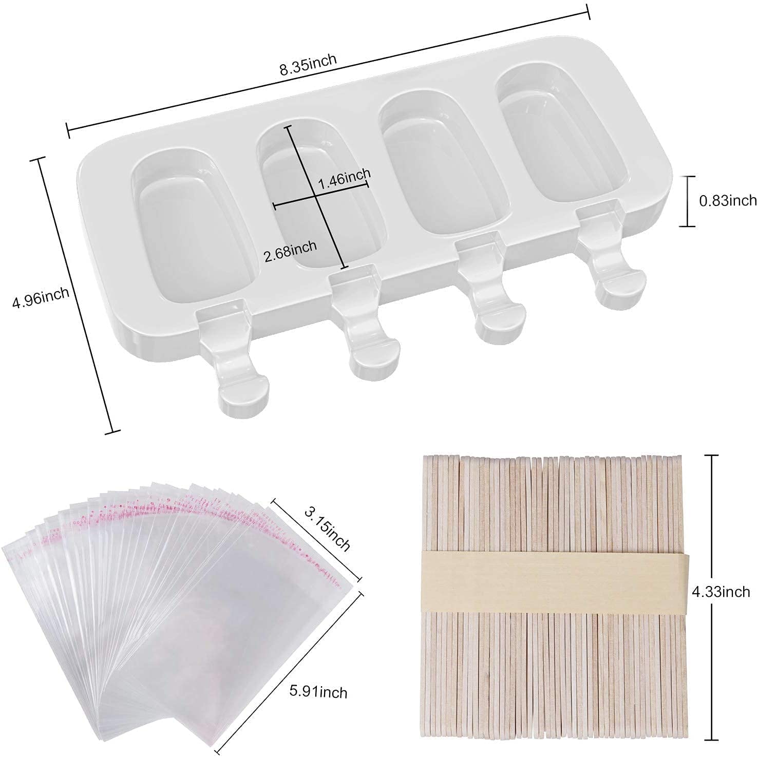 Snapklik.com : Ozera 2 Pack Popsicles Molds Set, Silicone 4 Cavities ...
