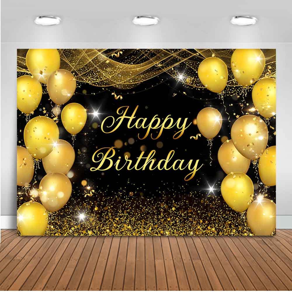 Mocsicka Black And Gold Birthday Backdrop 7x5ft Gold Balloons Bokeh ...