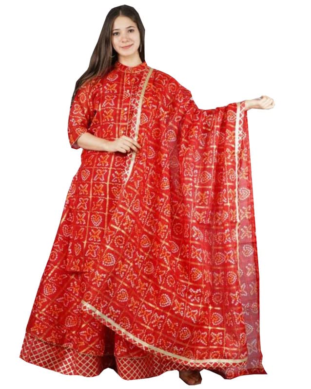 Buy Fazaro Rajasthani Bandhani Ghadchola Lehenga Kurti Set With Dupatta ...