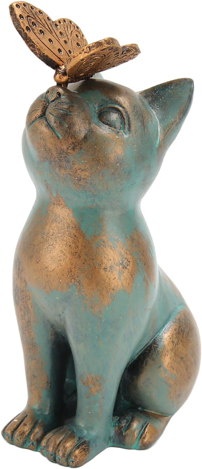 Statue De Jardin en Résine,Statue De Chat,chaton avec papillon,Statue D ...