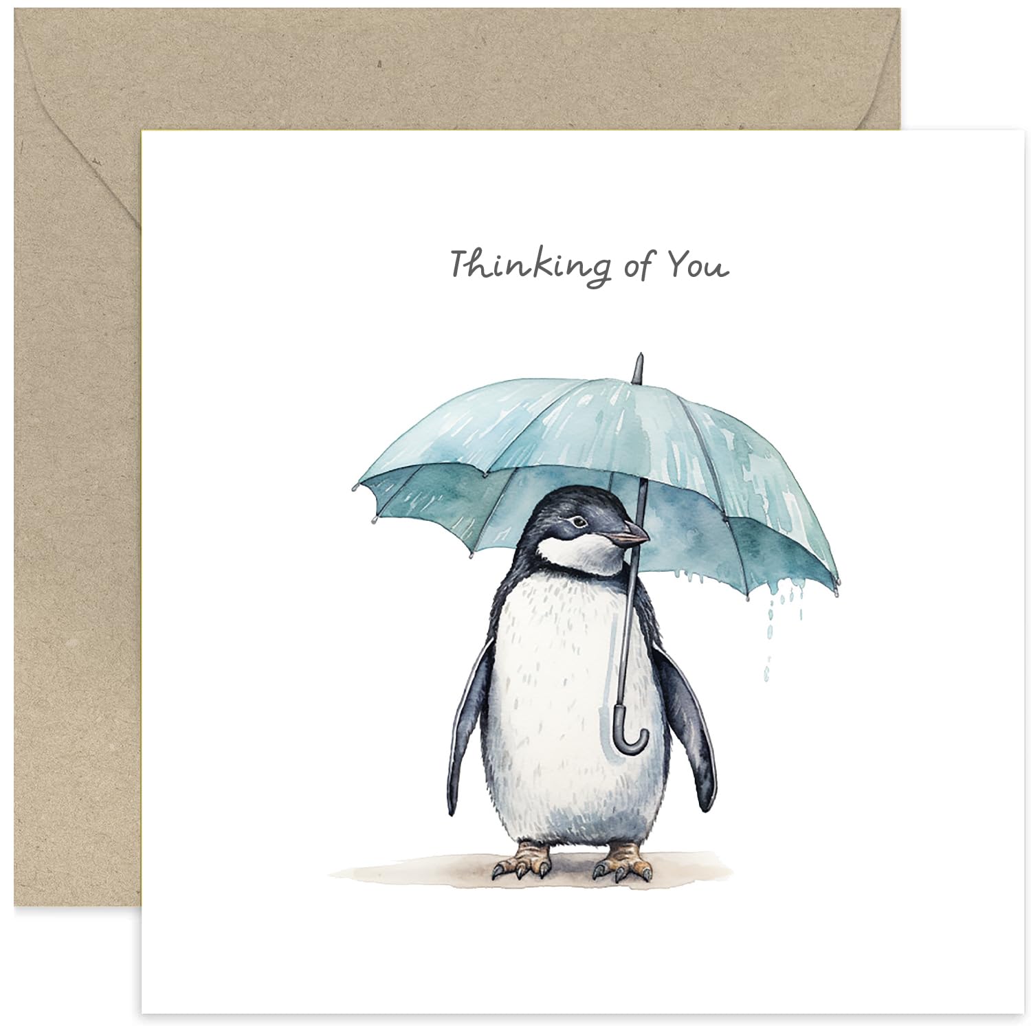 Old English Co. Thinking of You Sympathy Card - Umbrella Penguin Art ...