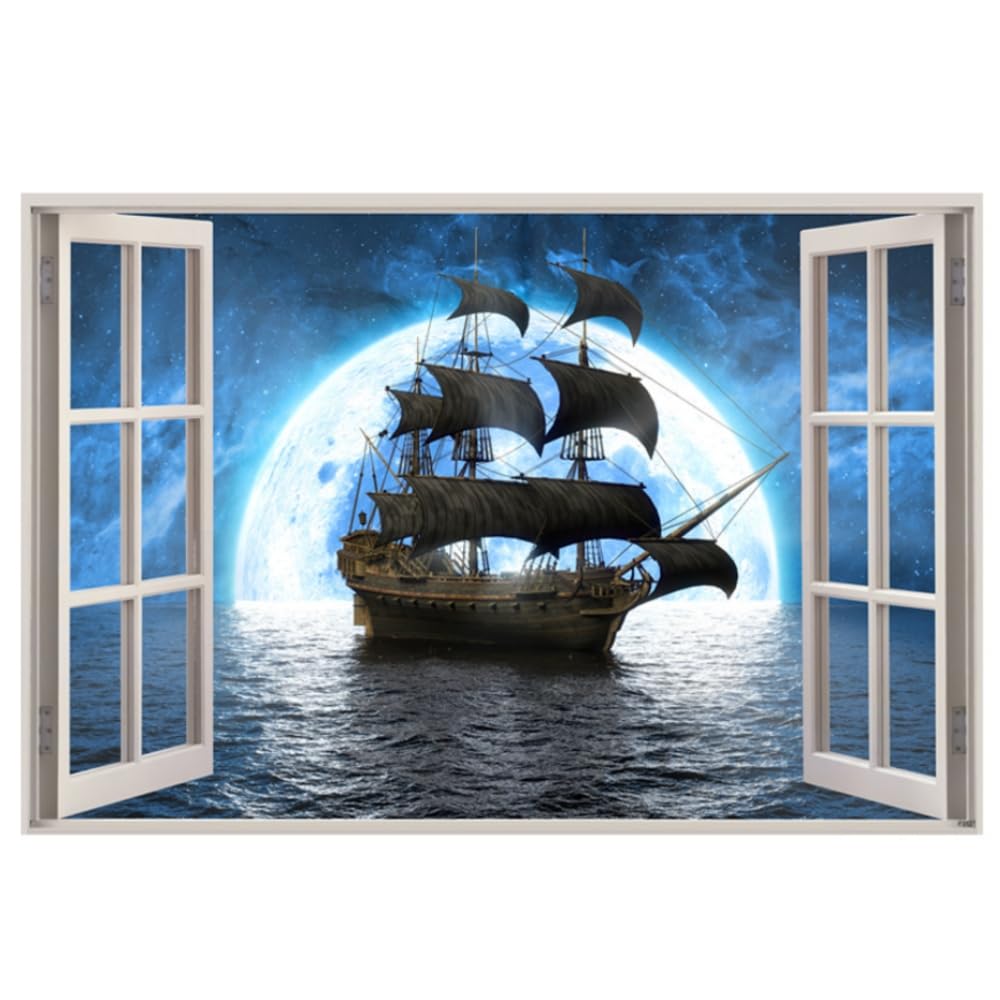 Amazon.com: 3D Pirate Ship Fake Windows Wall Sticker,Removable Ocean ...