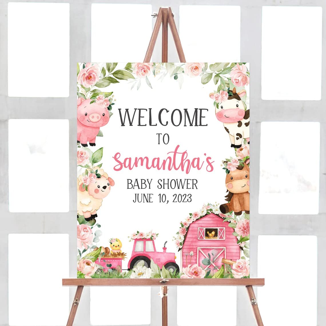 Buy Editable Farm Baby Shower Welcome Sign Floral Pink Barnyard Baby ...