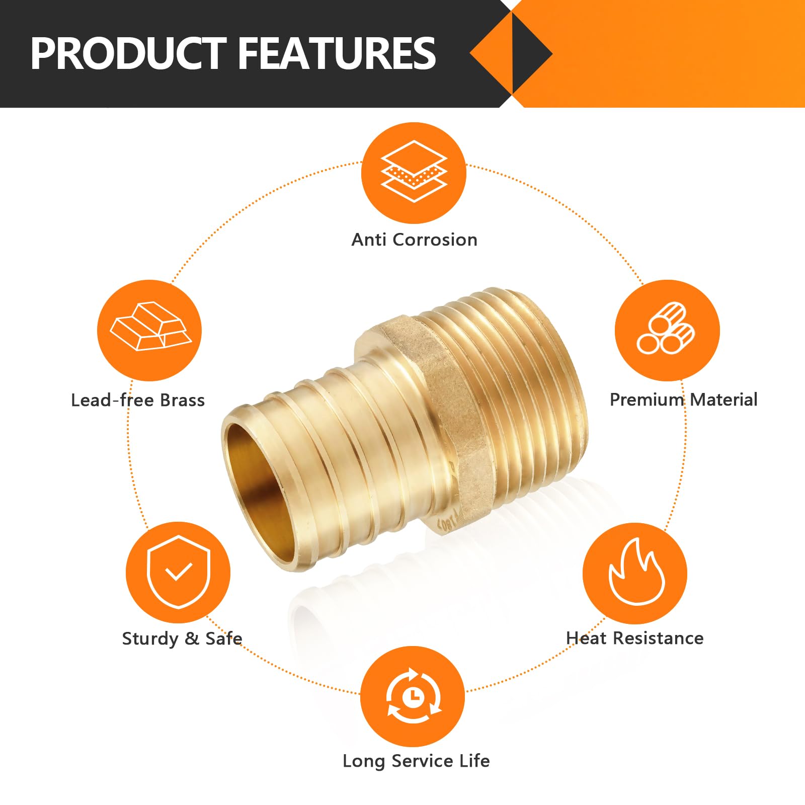 Snapklik.com : 10-Pack PEX Fittings, 3/4" PEX X 1/2" Male NPT, Brass ...