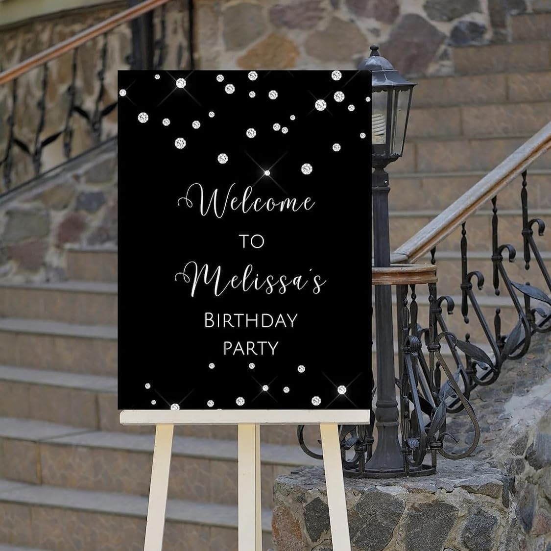 Amazon.com: Personalized Birthday Welcome Sign Poster - Black & Diamond ...