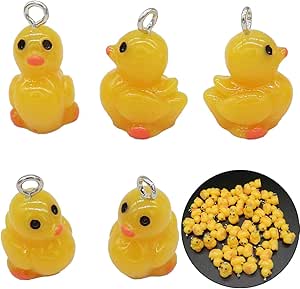 Amazon.com: 50 Pcs Resin Three-Dimensional Yellow Duck Pendant DIY ...