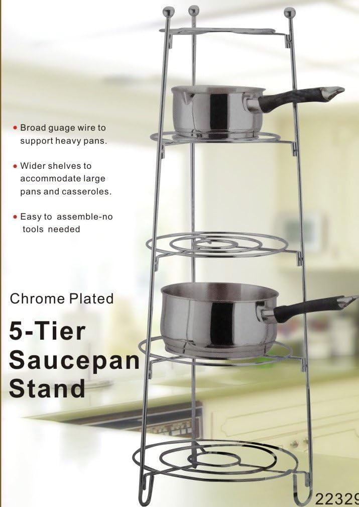 5 TIER CHROME METAL KITCHEN SAUCEPAN STAND RACK : Amazon.co.uk: Home ...