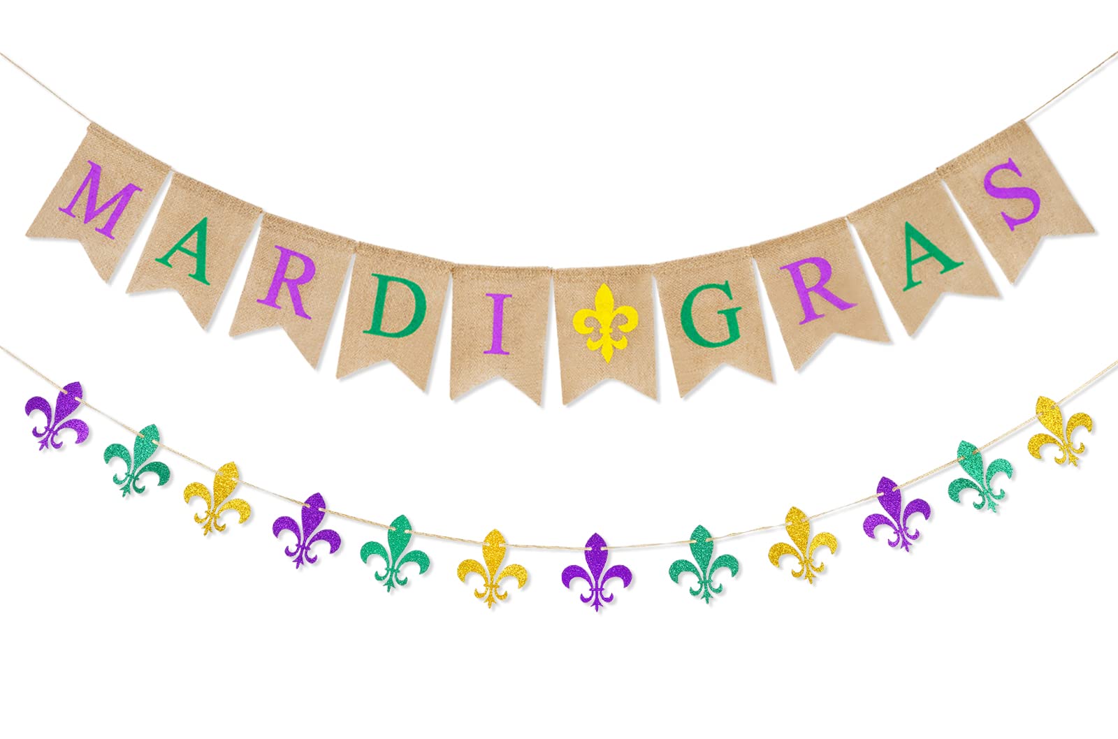 Amazon.com: Whaline 2Pcs Mardi Gras Burlap Banner Purple Yellow Green ...