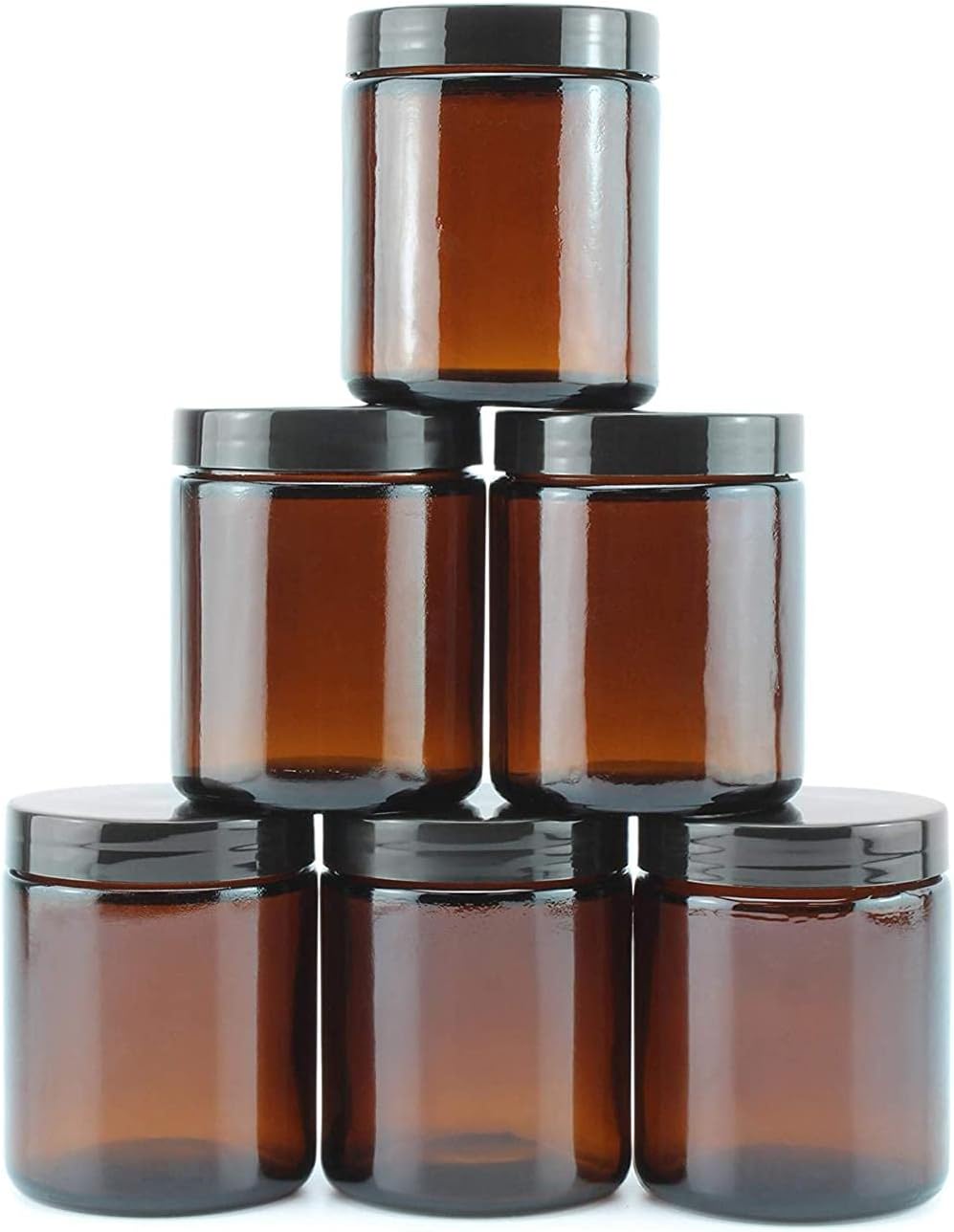 FUFU 6Pack 9oz amber Round Glass Pot Jars, Empty Jars with Lids ...