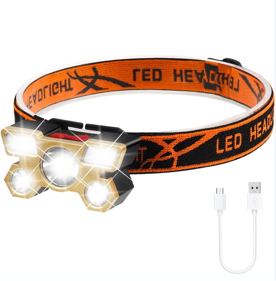 Amazon.com: Fifty Strings LED Headlamp Rechargeable Five Lights Super ...
