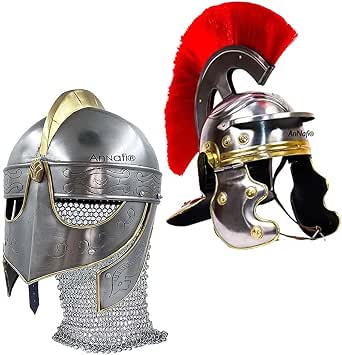 Amazon.com: AnNafi® Handcrafted Viking Wolf Armor Helmet Silver Gold ...