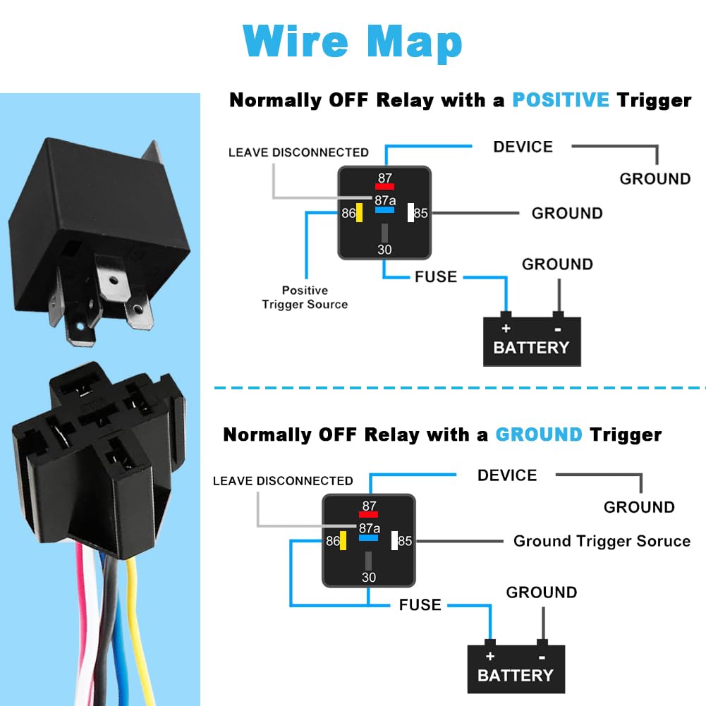 24V 5Pin 40A Car Relay with Harness Sockets SPDT Relay with Color ...