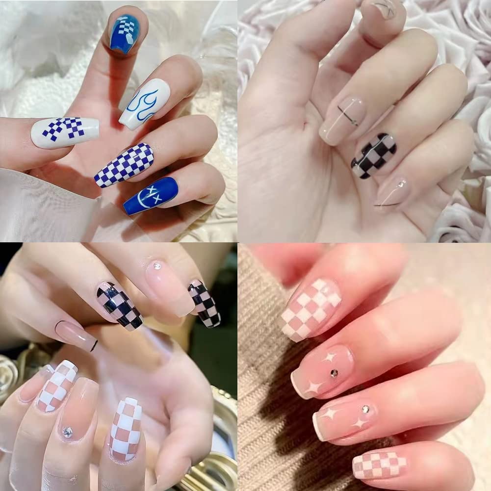 3 Sheets Black and White Checkerboard Nail Art Stickers Lattice Nail ...