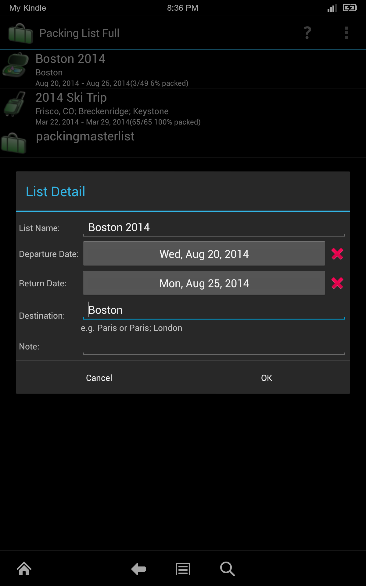Packing List - App on Amazon Appstore