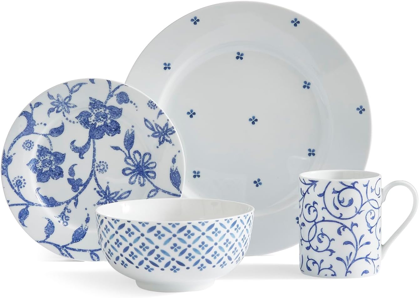 Amazon.com | Portmeirion Home Blue Indigo Dinnerware Set | 16 Piece ...